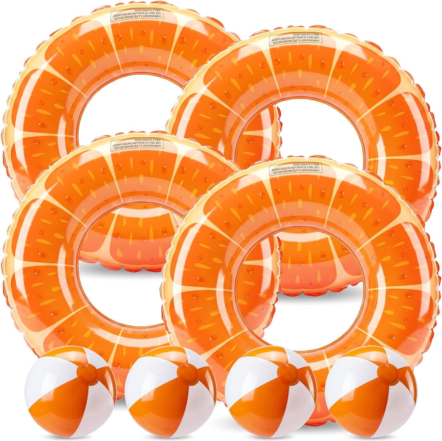 8 Pcs Fruit Pool Floats Orange Swimming Rings Orange Beach Balls ...