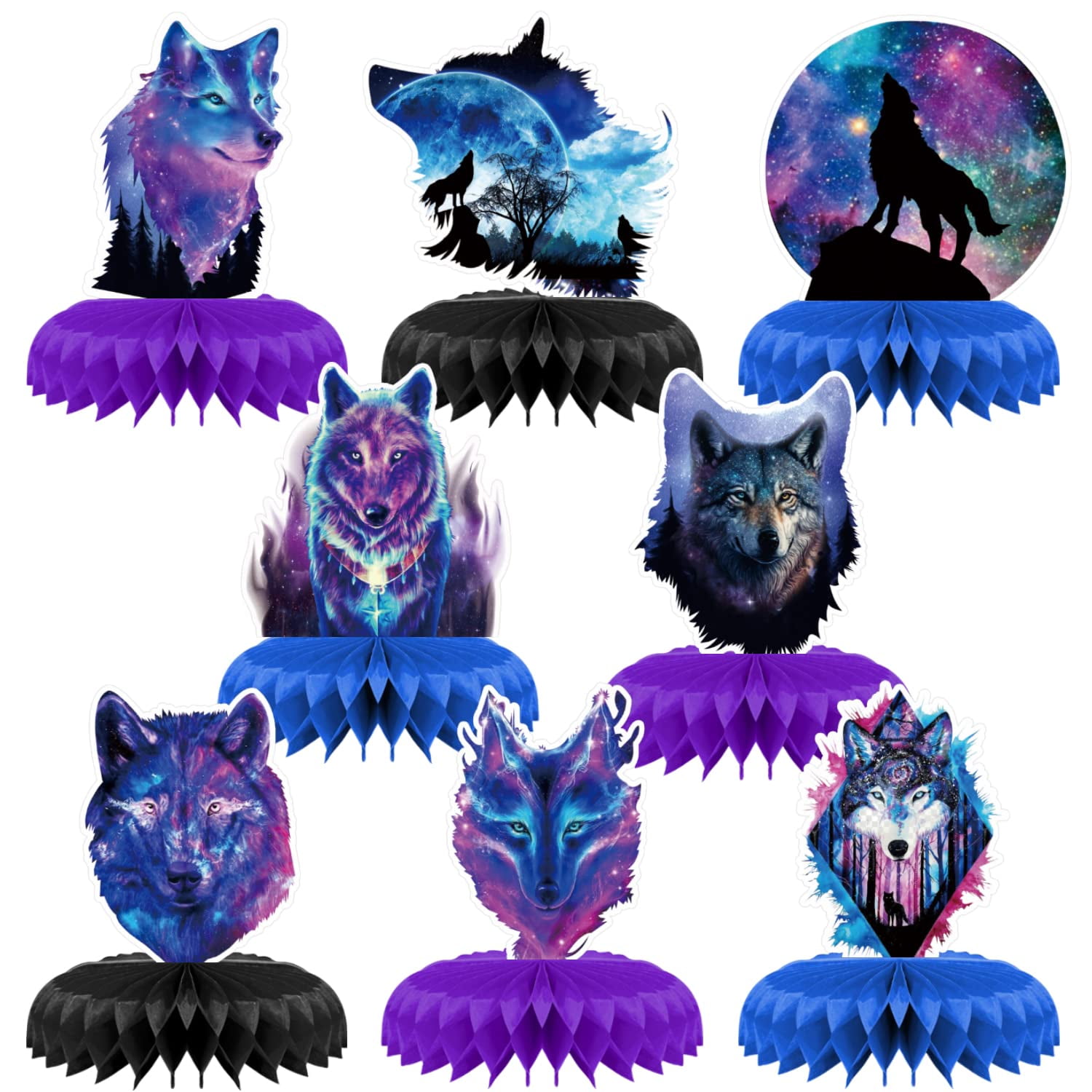 8 Pcs Galaxy Wolf Birthday Party Decoration, Starry Sky Wolf Theme ...