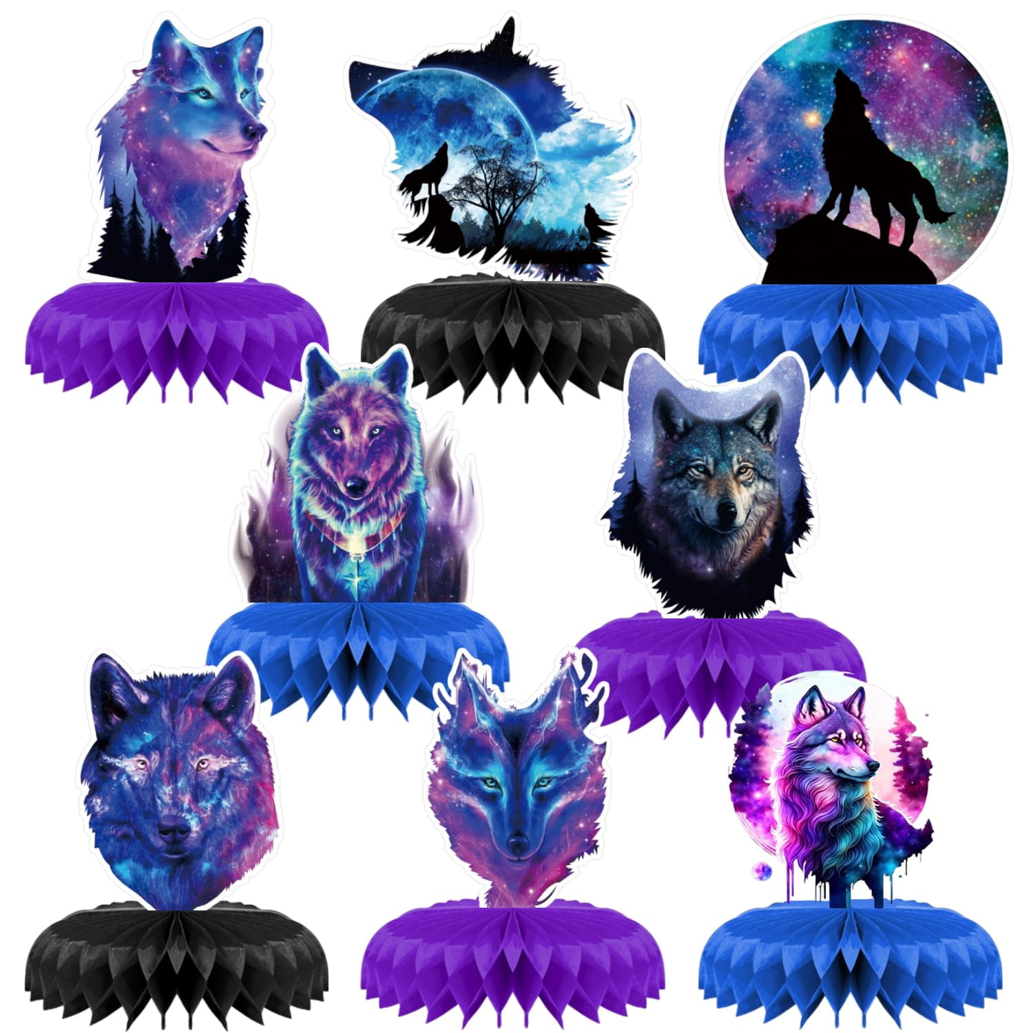 8 Pcs Galaxy Wolf SSF20 Birthday Party Decoration, Starry Sky Wolf ...
