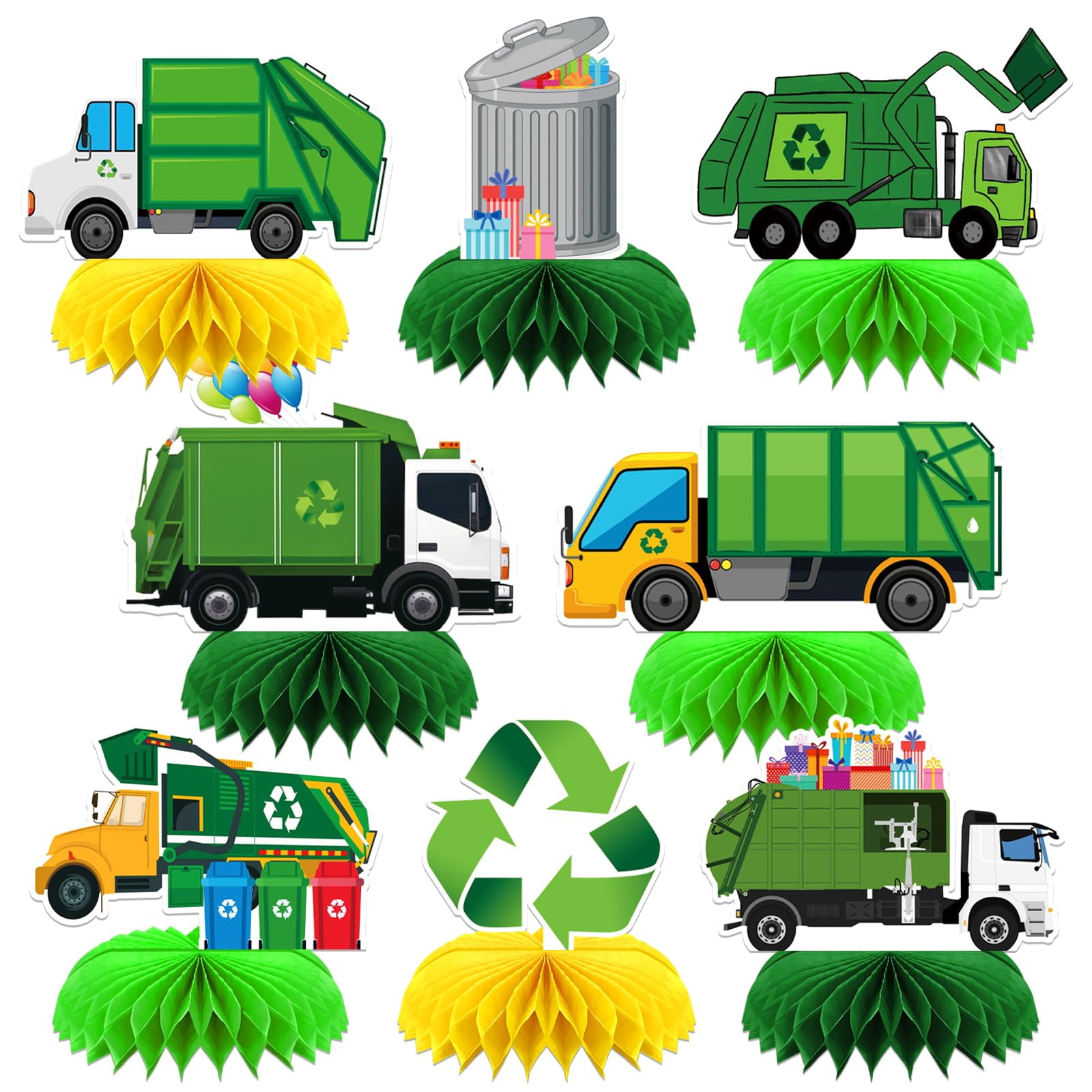 8 Pcs Garbage Truck Party Decoration, Trash Truck Theme Honeycomb ...