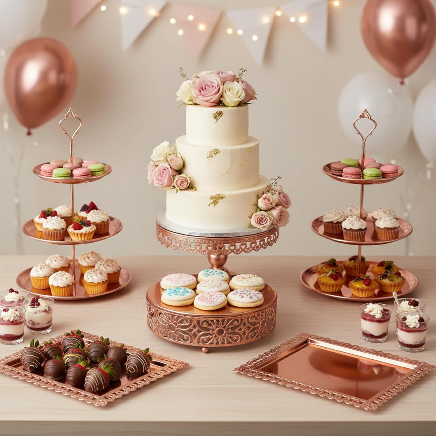 8 Pcs Gold Metal Cake Stands Set Tiered Cupcake Holder Dessert Display ...