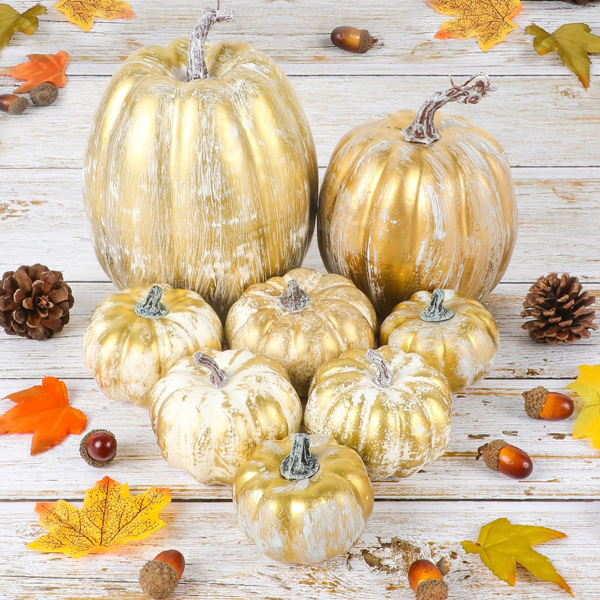 8 Pcs Gold Pumpkin Decor Assorted Sizes Fall Artificial Pumpkins for ...