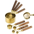8 Pcs Gold Stainless Steel Measuring Cups and Spoons Set, Acacia Wooden ...