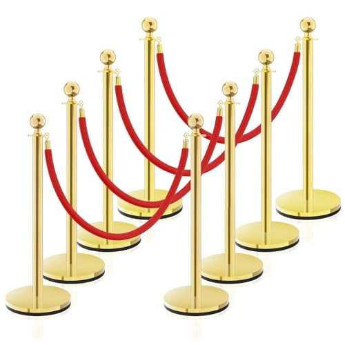 8 Pcs Gold Stanchion Posts Queue - Crowd Control Barriers with 5 Feet ...