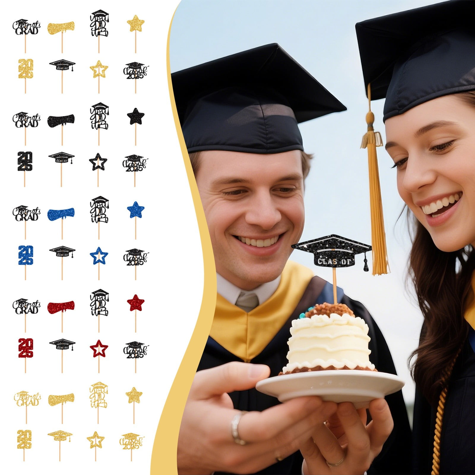 8 Pcs Graduation Cake Decorations Congrats Grad Cake Toppers Class of ...