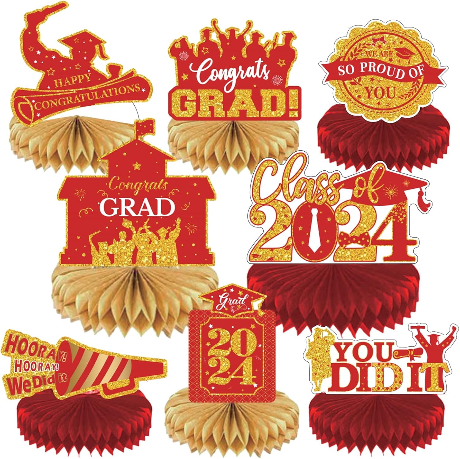 8 Pcs Graduation Honeycomb Centerpieces for Graduation Party ...