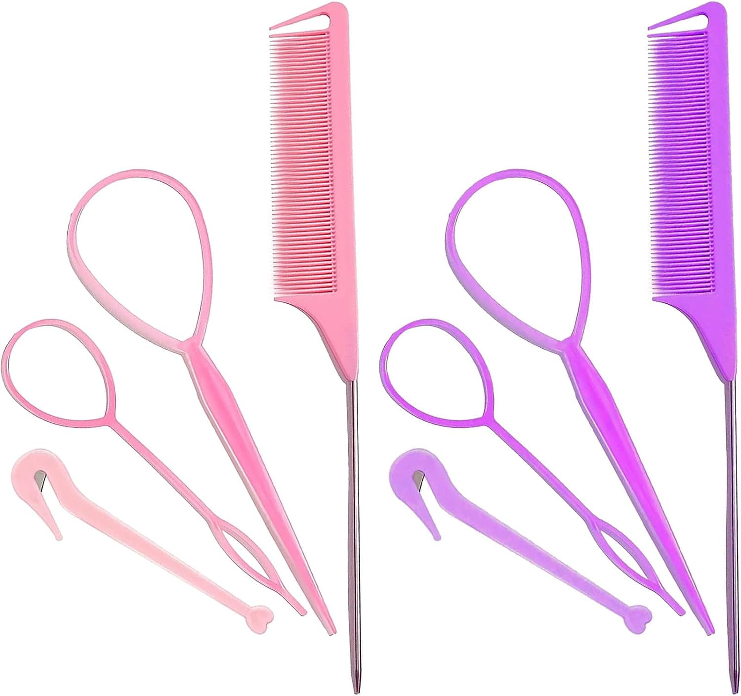 8 Pcs Hair Braiding Tool Set Pink Topsy Tail Hair Tool Purple DIY Hair ...