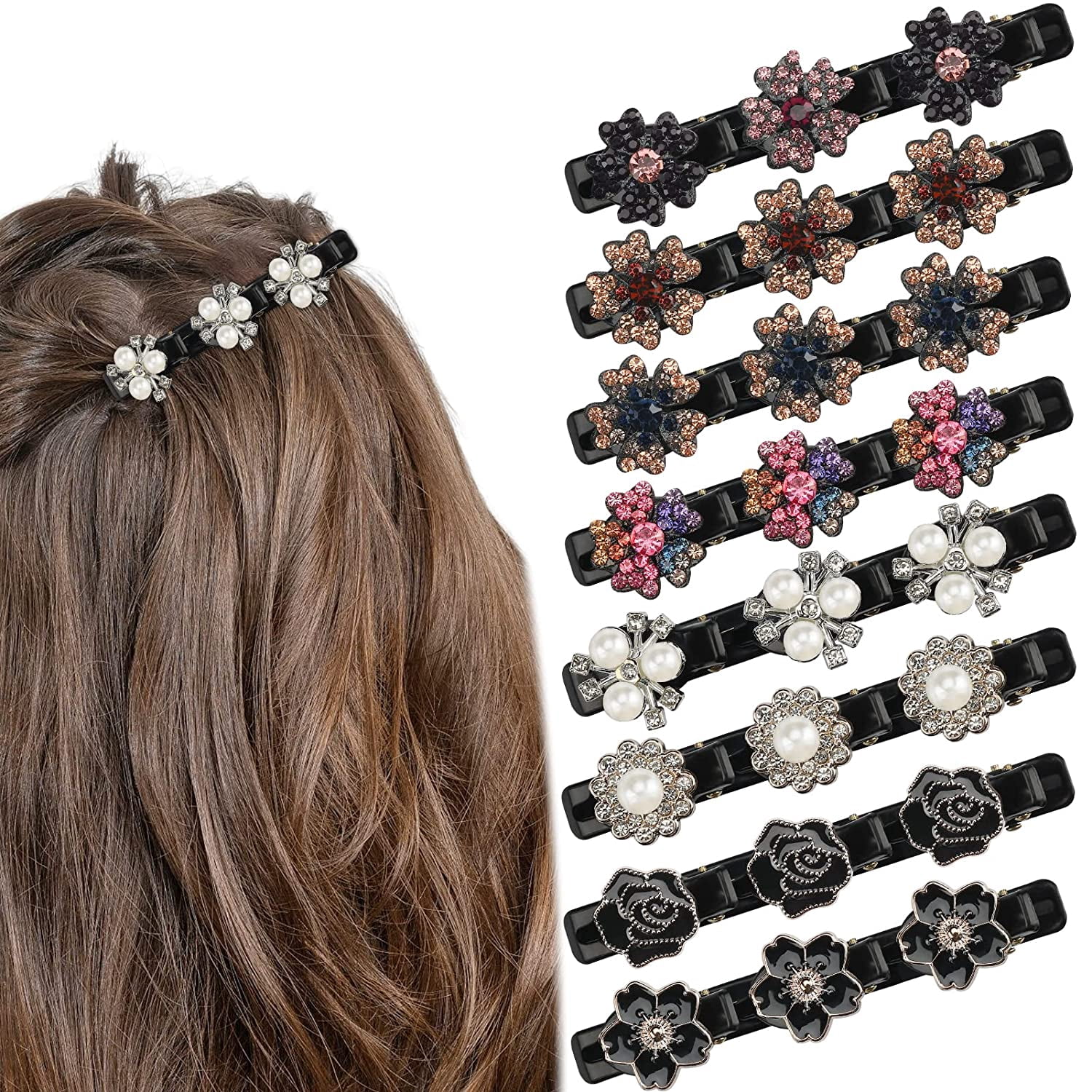 8 Pcs Hair Clips for Women Girls Sparkling Crystal Stone Braided Hair ...