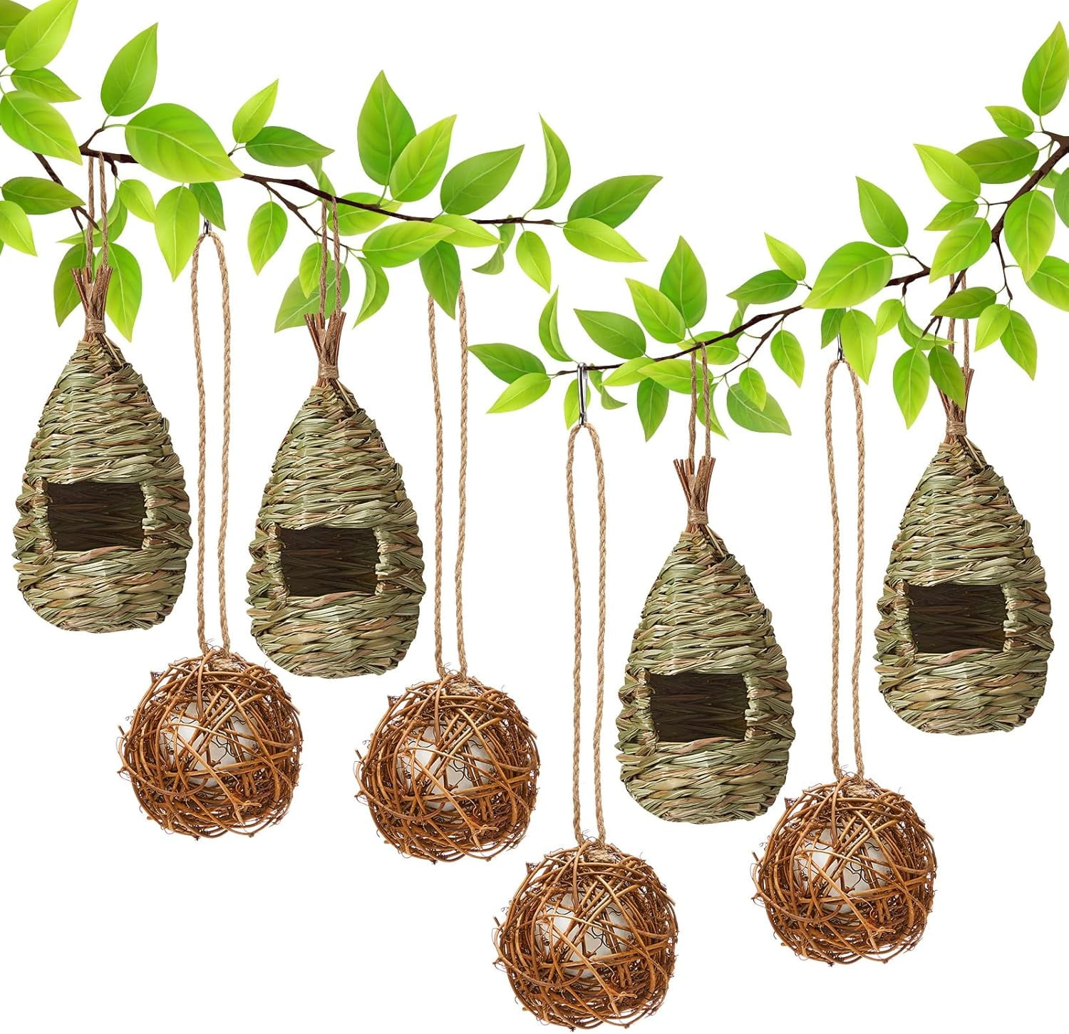 8 Pcs Hanging Hummingbird Nest House Set Hand Woven Round Hummingbird ...