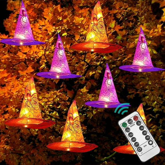 8 Pcs Hanging Witch Hat String Lights, Light Up Waterproof Halloween ...