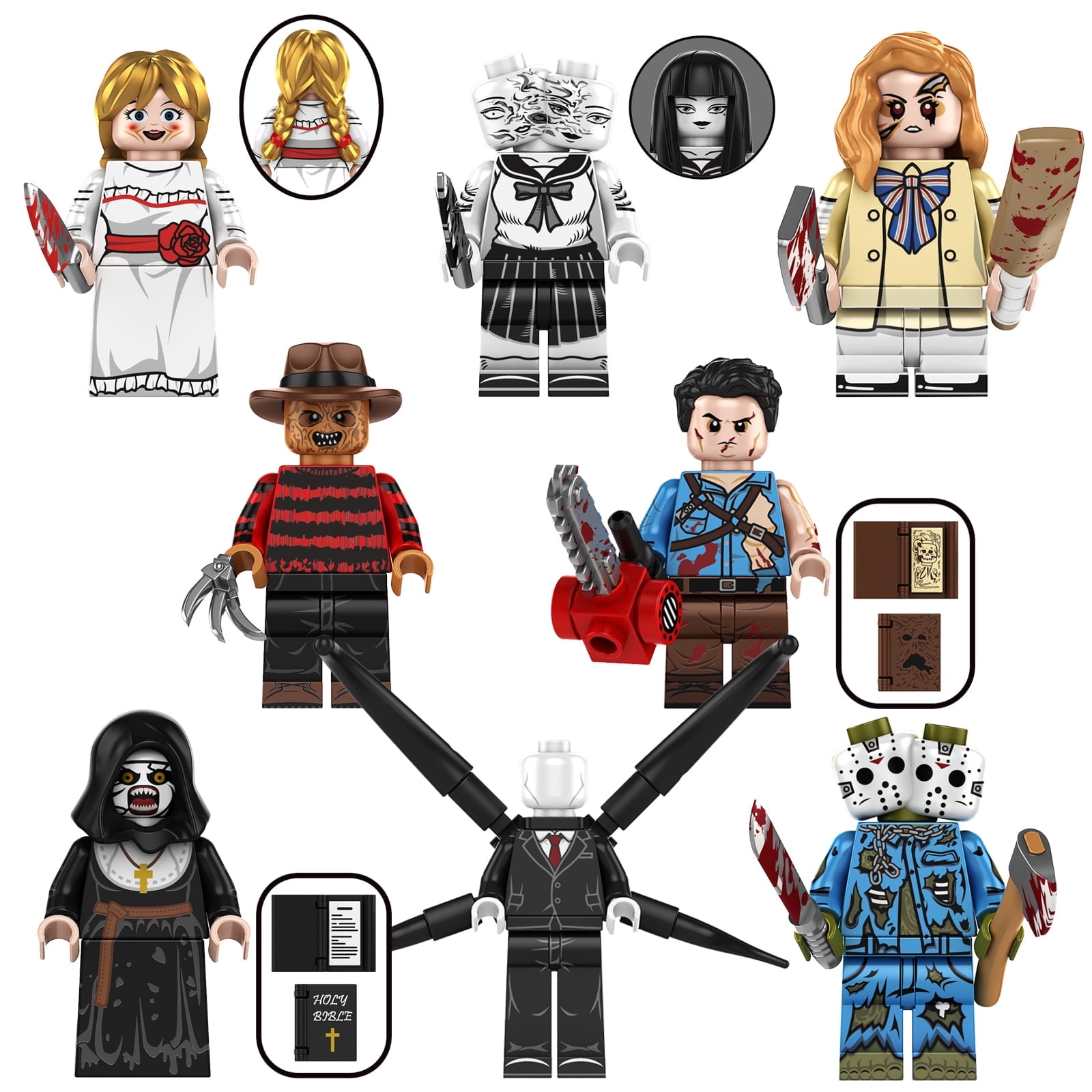 8 Pcs Horror Action Figures Halloween Minifigures Building Blocks Toys ...