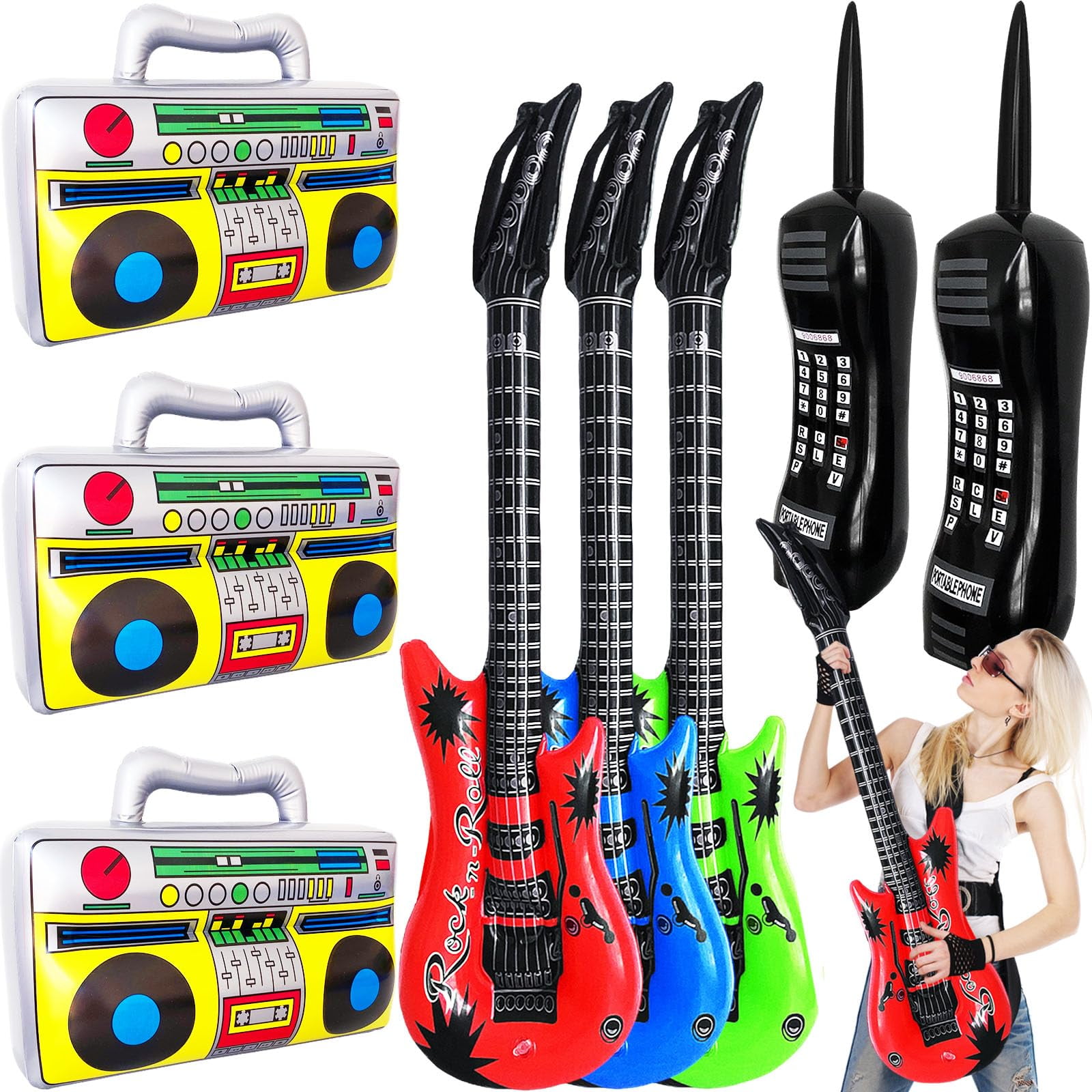8 Pcs InflatableEGSC Radio Boombox Retro Inflatable Mobile Phone Rock ...