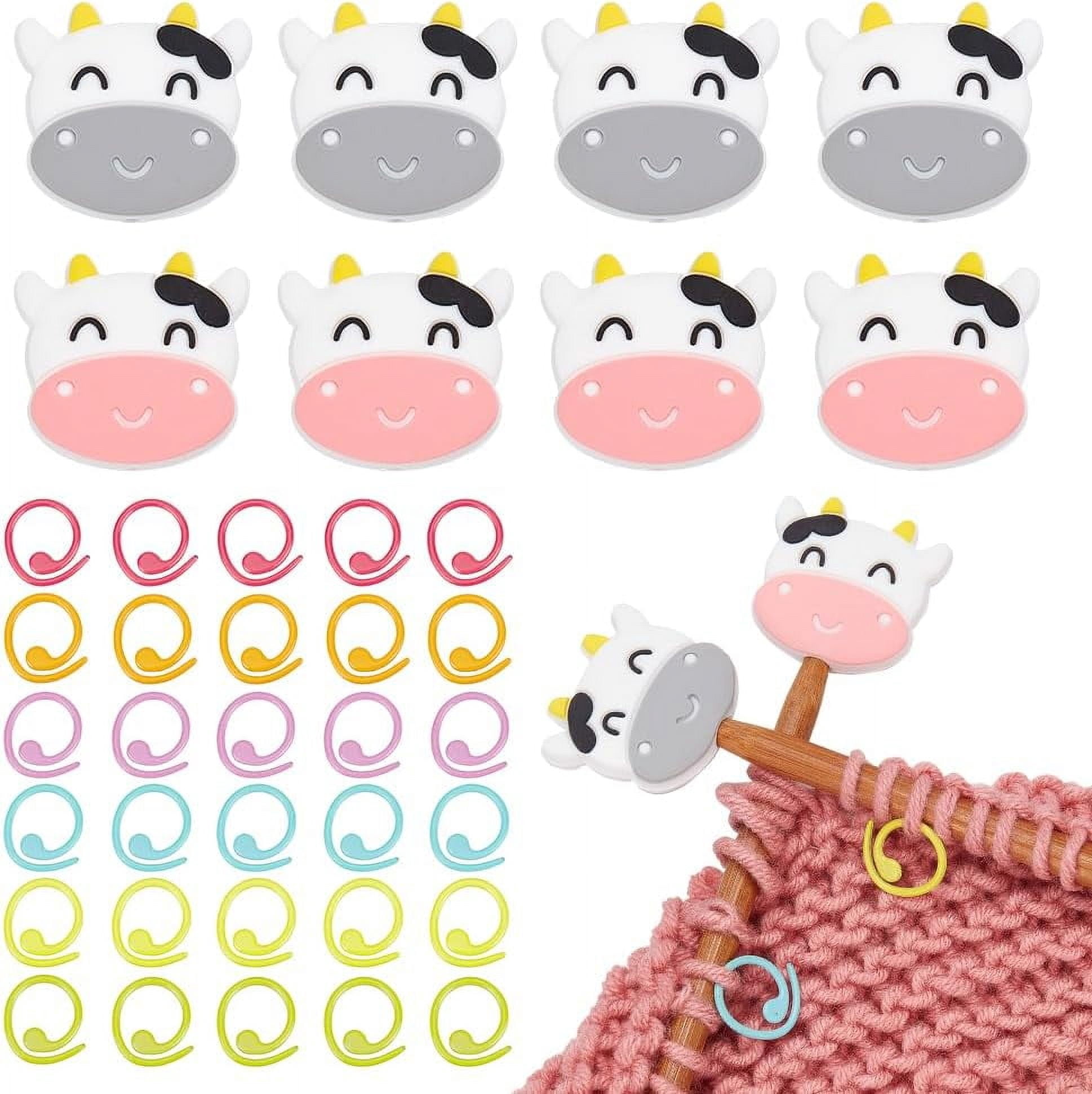 8 Pcs Knitting Needle Stoppers 30 Pcs Knitting Stitch Marker Rings Milk ...
