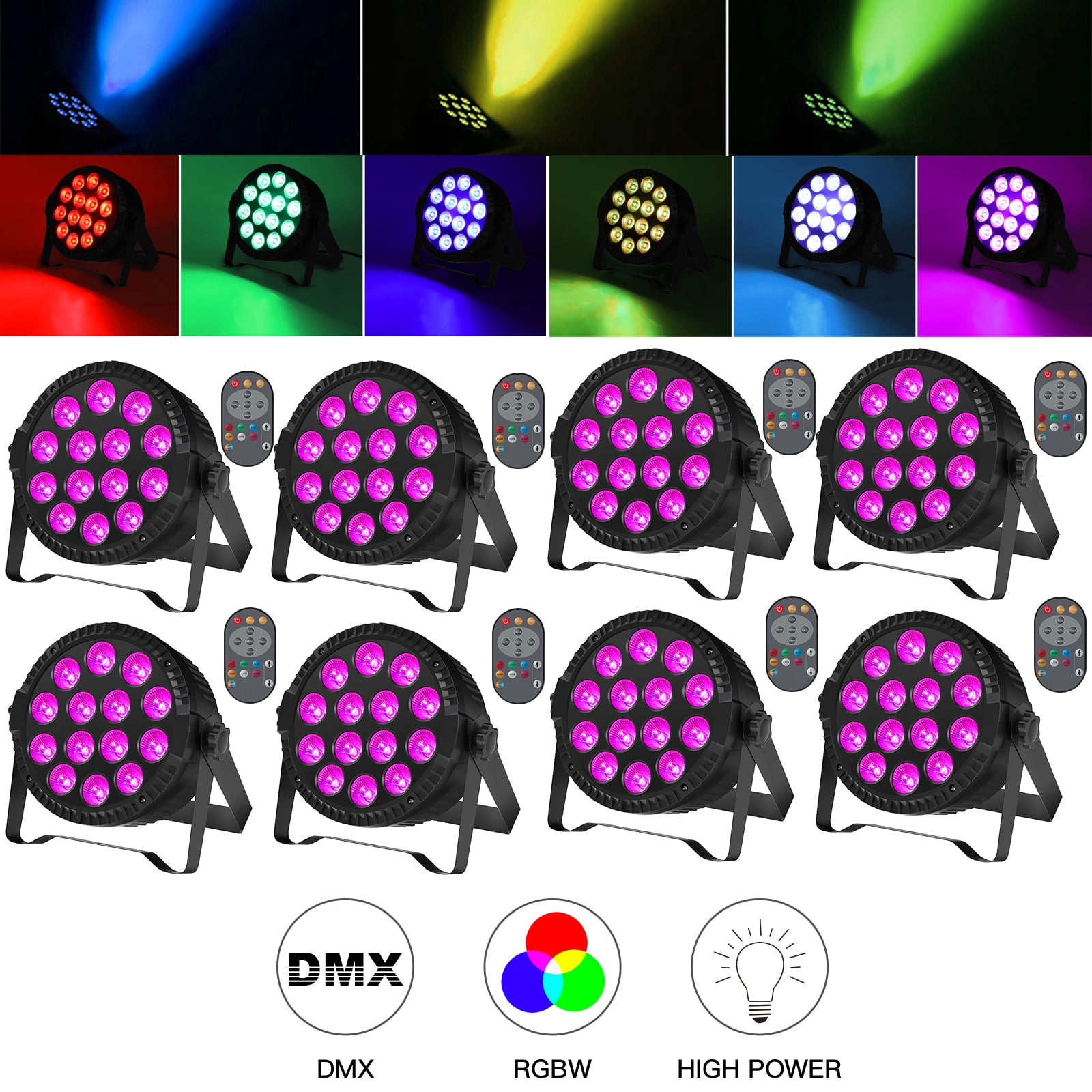 8 Pcs LED Par Lights RGBW DJ Light Stage Lighting 14x6W Uplights for Events by Sound Activated ...