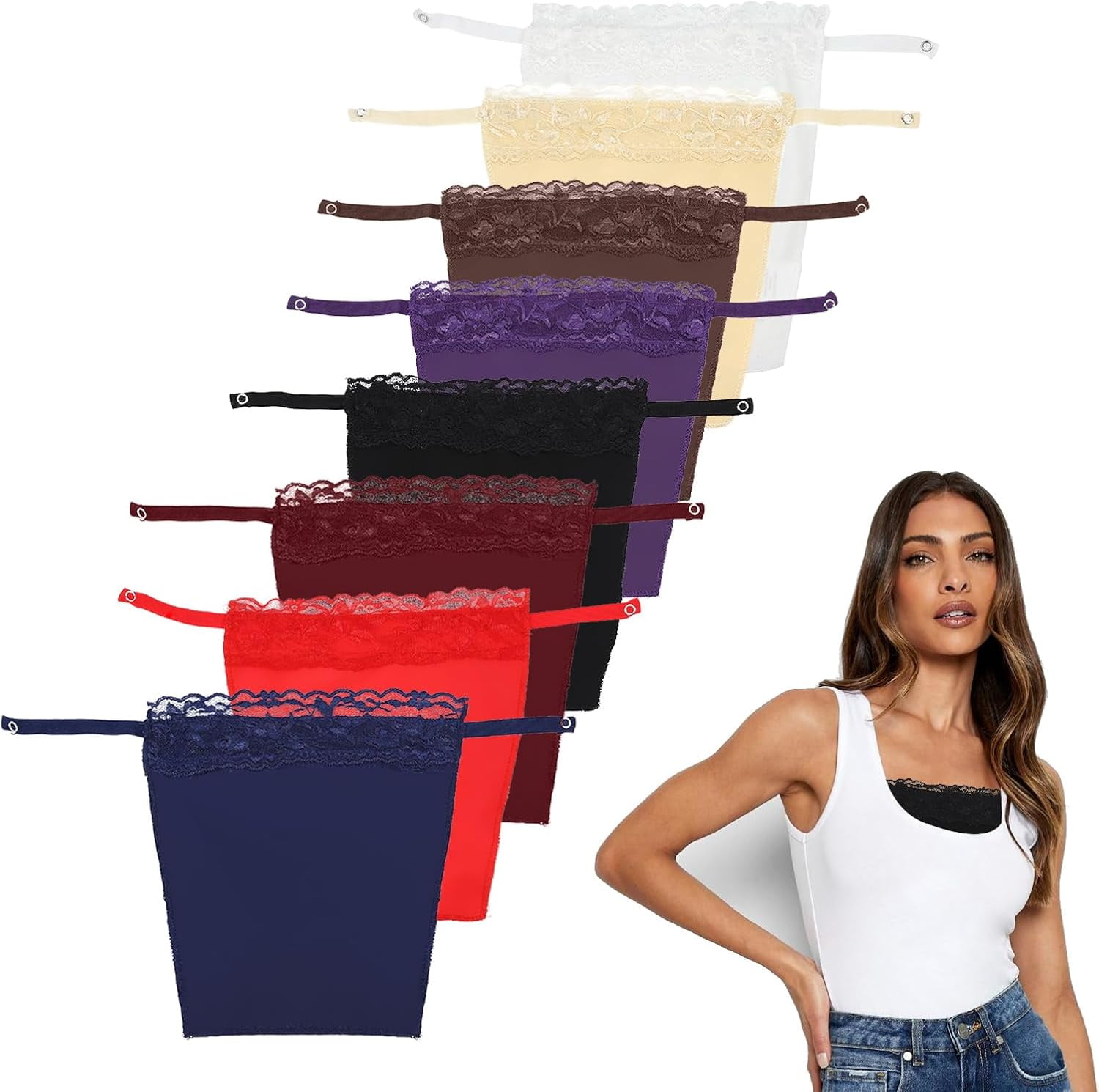 8 Pcs Lady Lace Clip-on Mock Camisole Bra Insert Overlay Modesty Panel ...