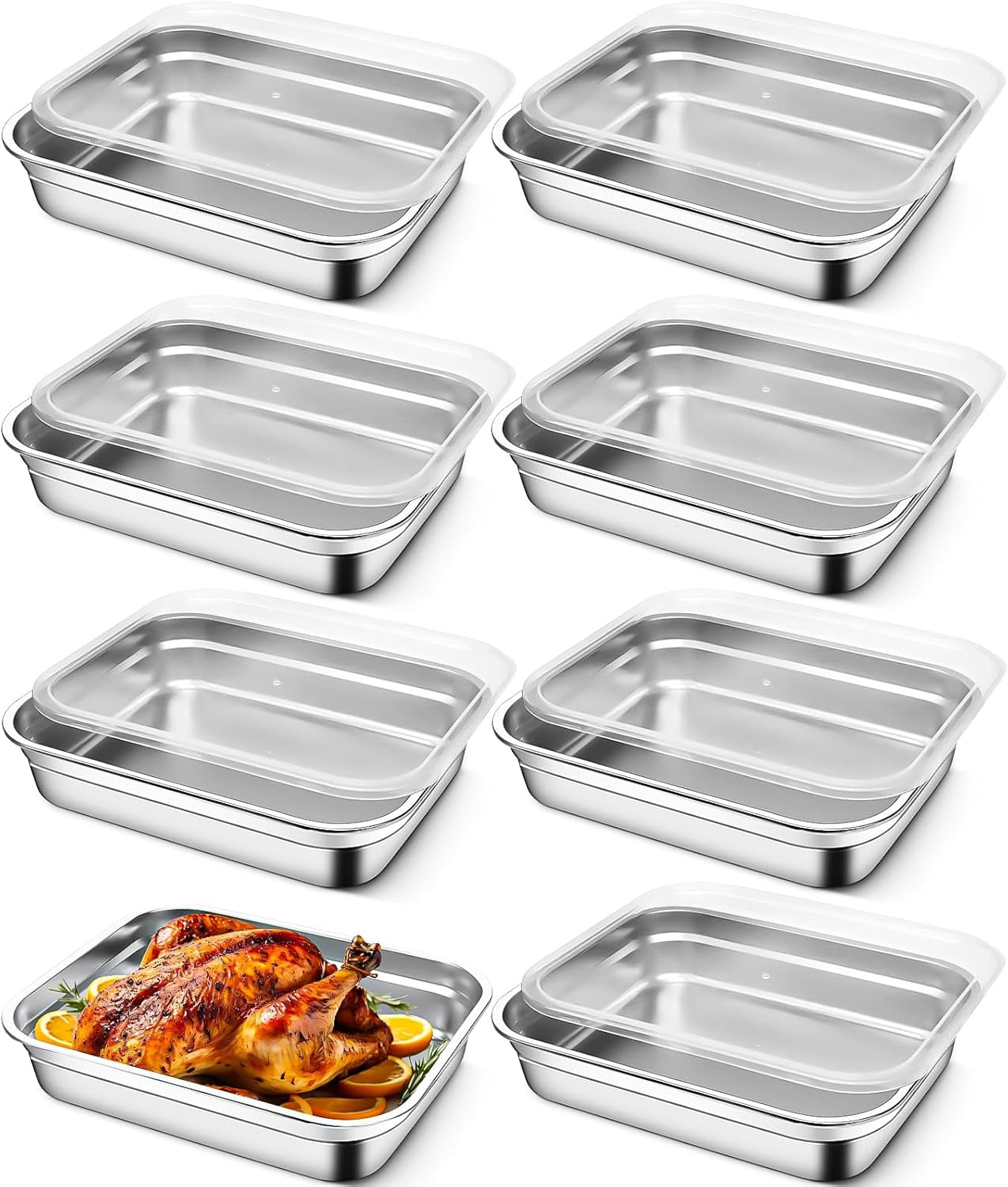 8 Pcs Large Stainless Steel Food Containers Bulk, Rectangle Food ...