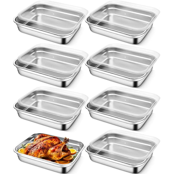 8 Pcs Large Stainless Steel Food Containers Bulk, Rectangle Food ...