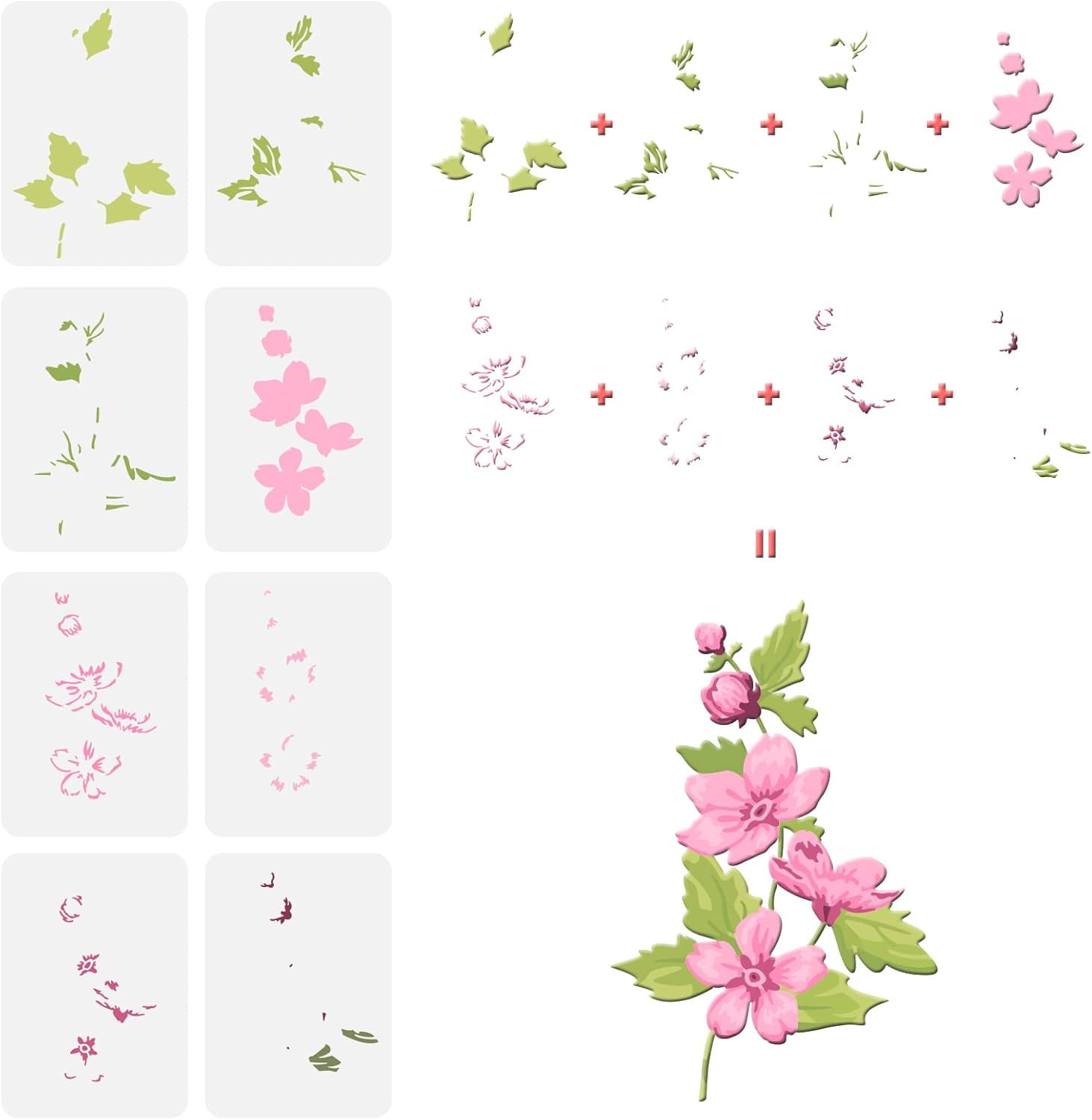 8 Pcs Layered Cherry Blossoms Stencils Drawing Painting Templates Sets ...