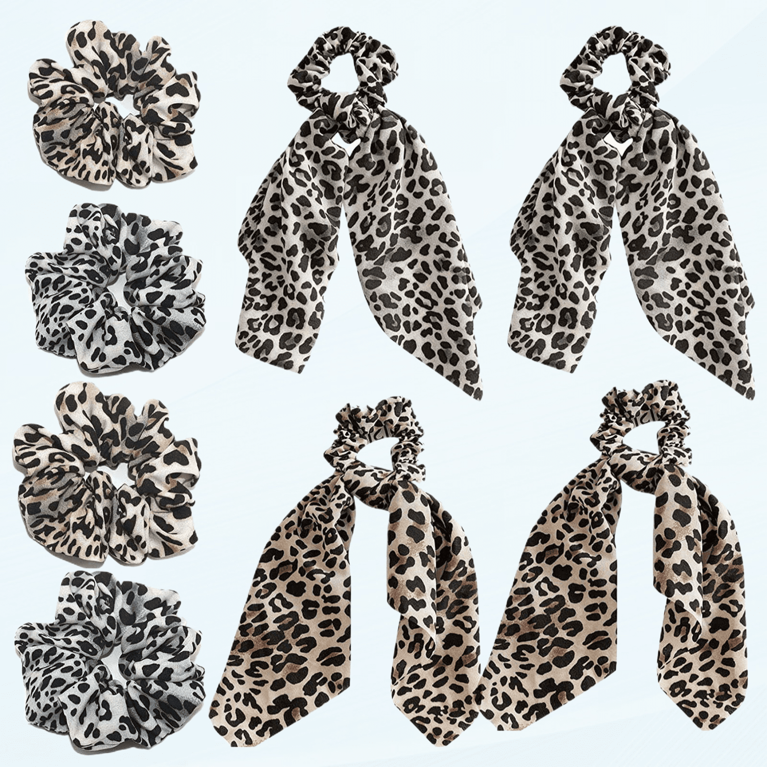 8 Pcs Leopard Print Hair Scrunchies Ribbon Chiffon Cheetah Hair Scarf ...