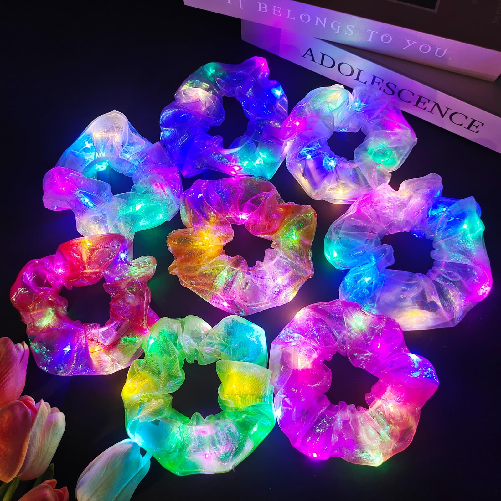8 Pcs Light Up JKF25 Mermaid Scrunchies, LED Hair Scrunchy for Girl ...