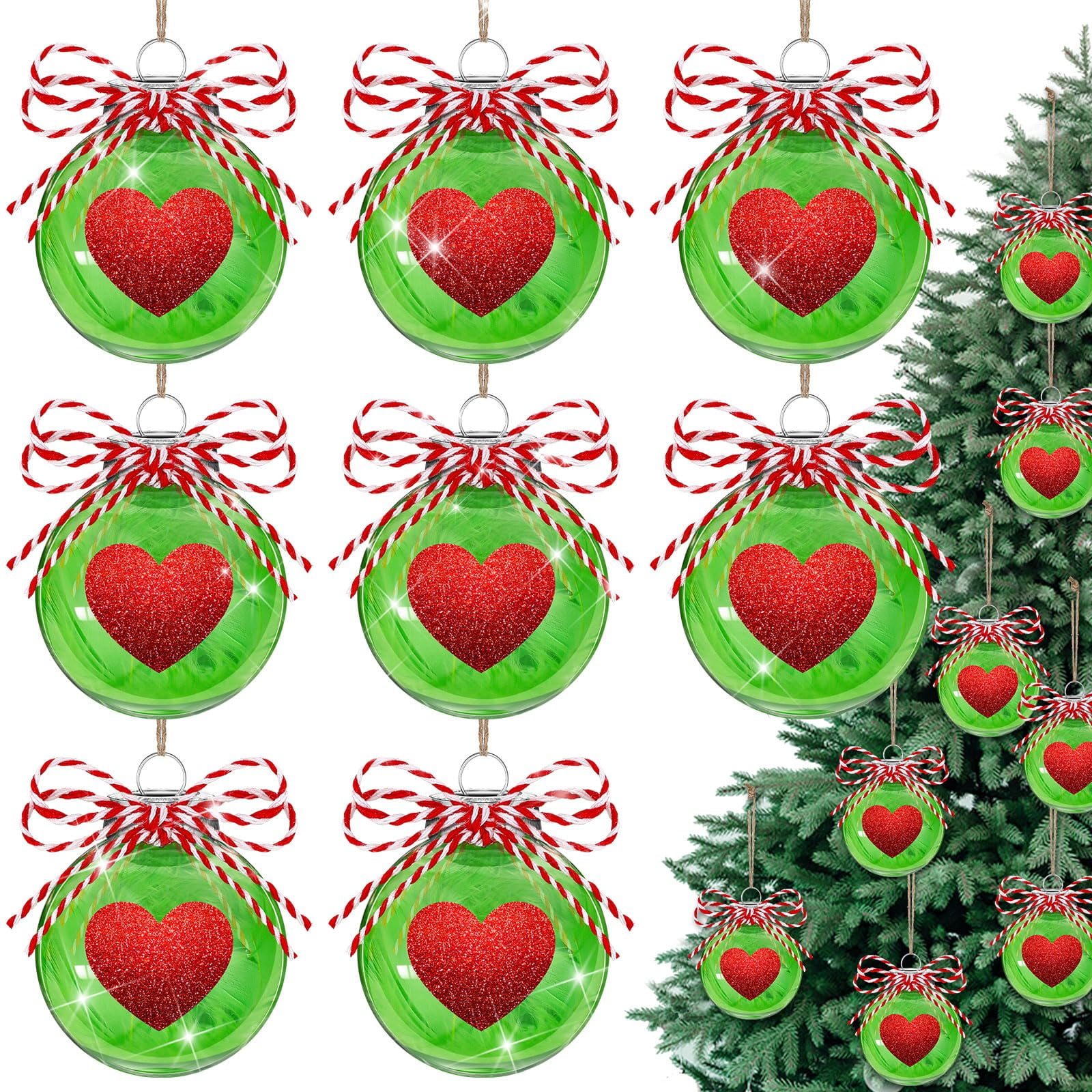 8 Pcs Lime Green Christmas Heart Ornaments Christmas Tree Decorations ...
