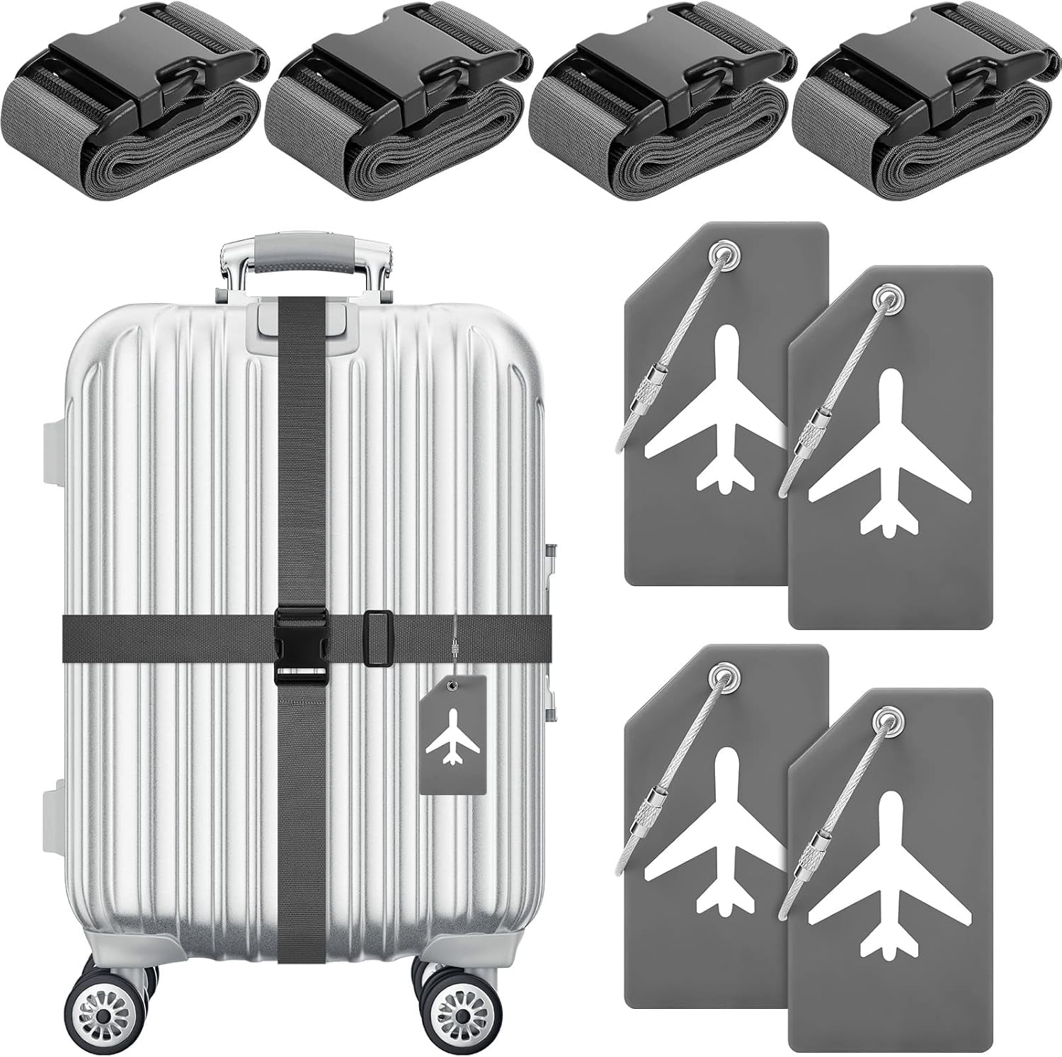 8 Pcs Luggage Straps Suitcase Tags Set for TSA Approved, 4 Travel ...