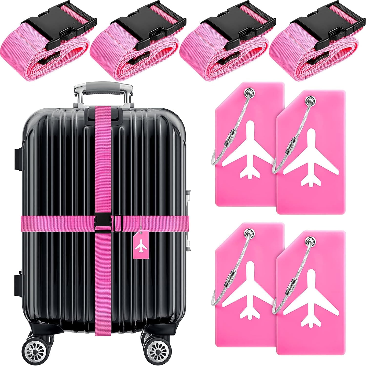 8 Pcs Luggage Straps Suitcase Tags Set for TSA Approved, 4 Travel ...
