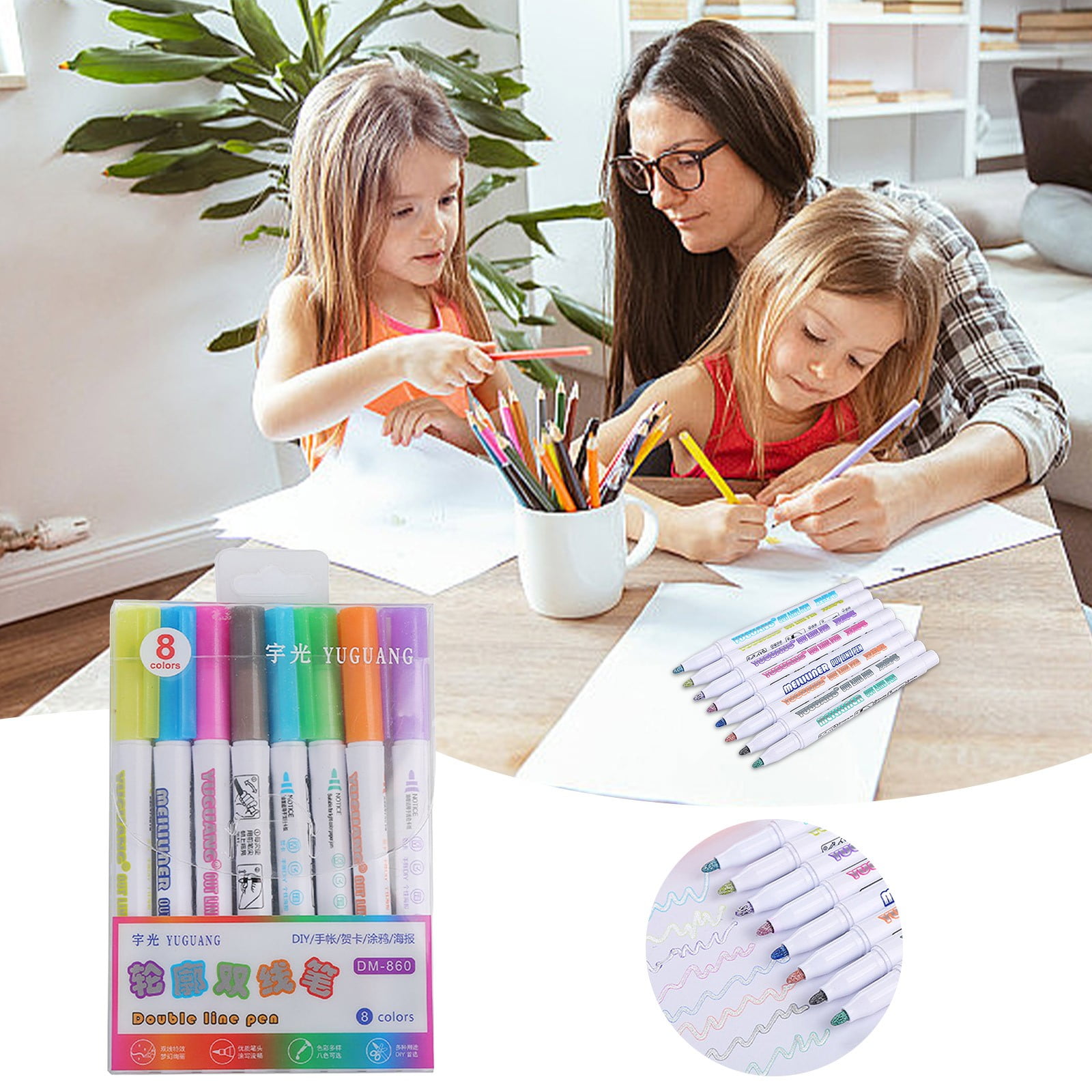 8 Pcs Marker Pen for Highlight,New Glitter Gel Pens Double Line Outline ...