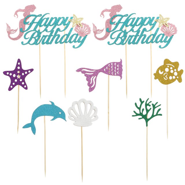8 Pcs Mermaid Cake Insert Topper Cupcake Toppers Birthday Decorations ...