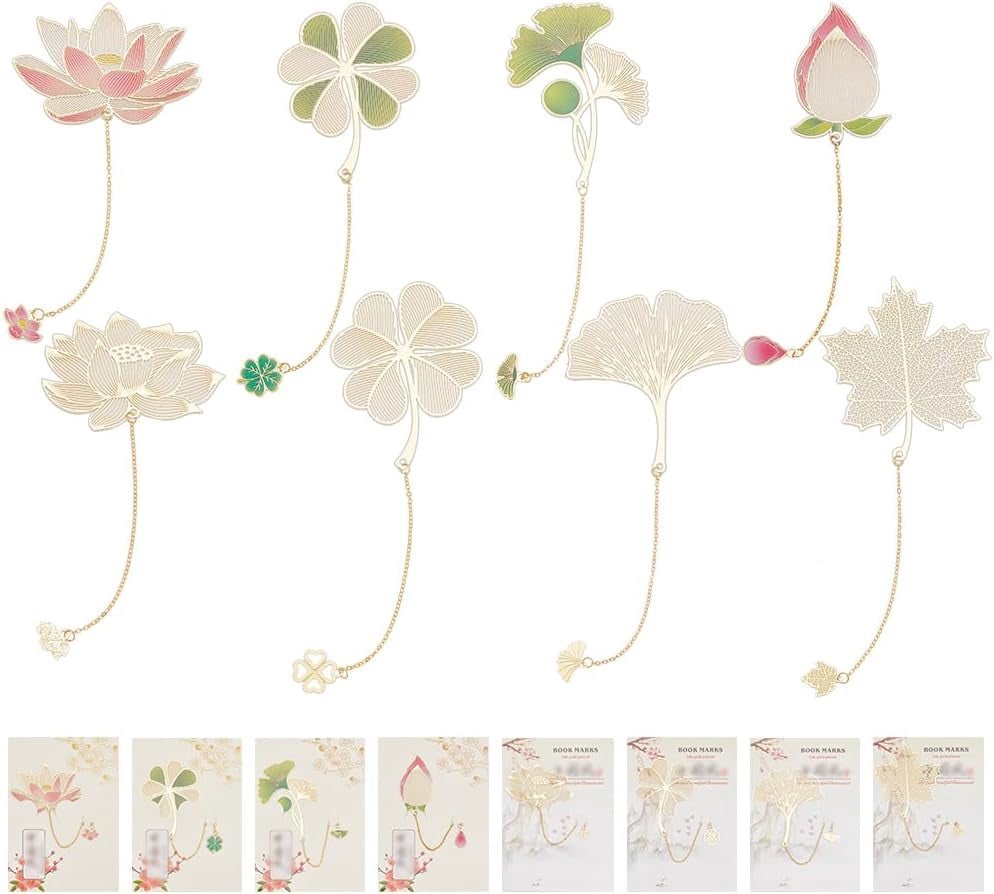 8 Pcs Metal Bookmarks Hollow Bookmark with Chain Leaf Golden Antique ...