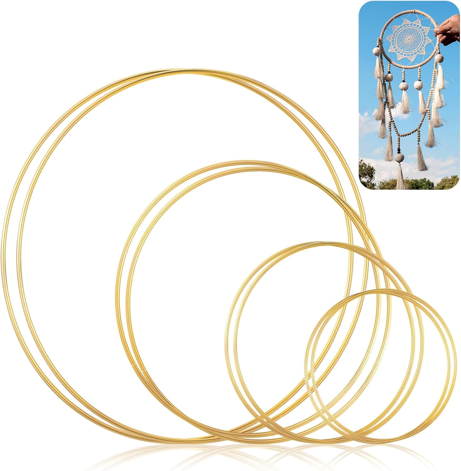 8 Pcs Metal Floral Hoop Wreath Macrame Gold Hoop Rings, Gold Metal Hoop ...