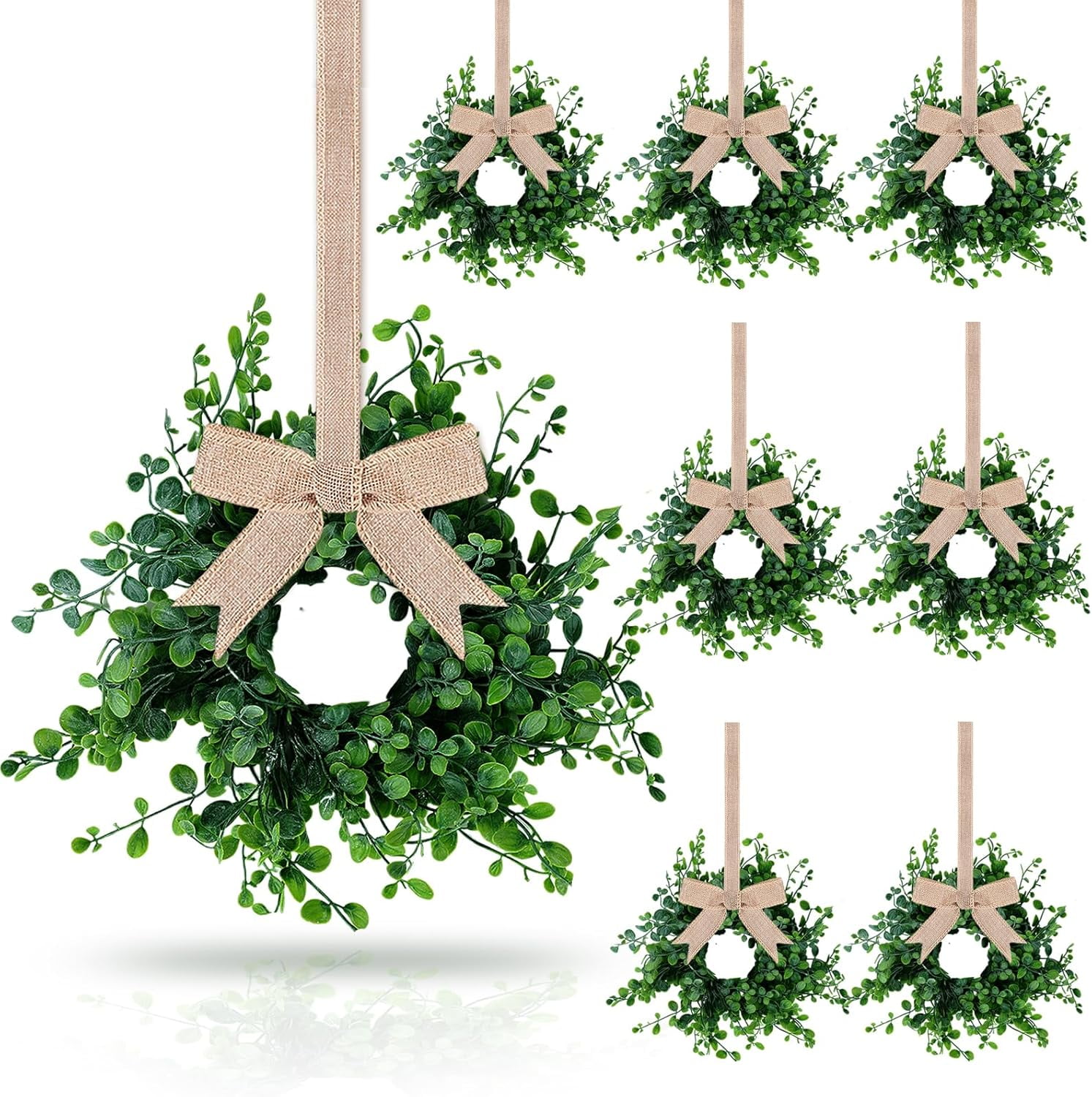 8 Pcs Mini Boxwood Table Centerpieces Green Spring Pillars Candle Rings ...