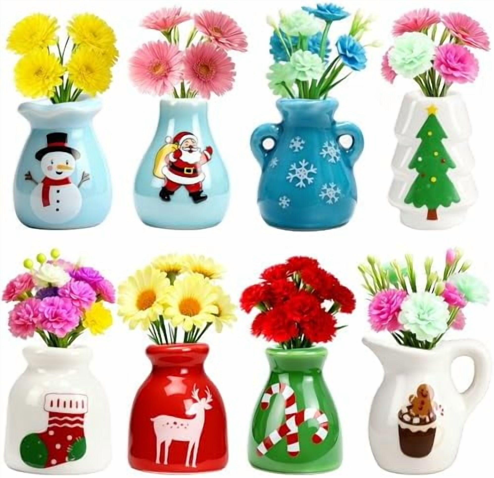 8 Pcs Mini Fridge Magnets, Cute Mini Ceramic Vase with Artificial ...