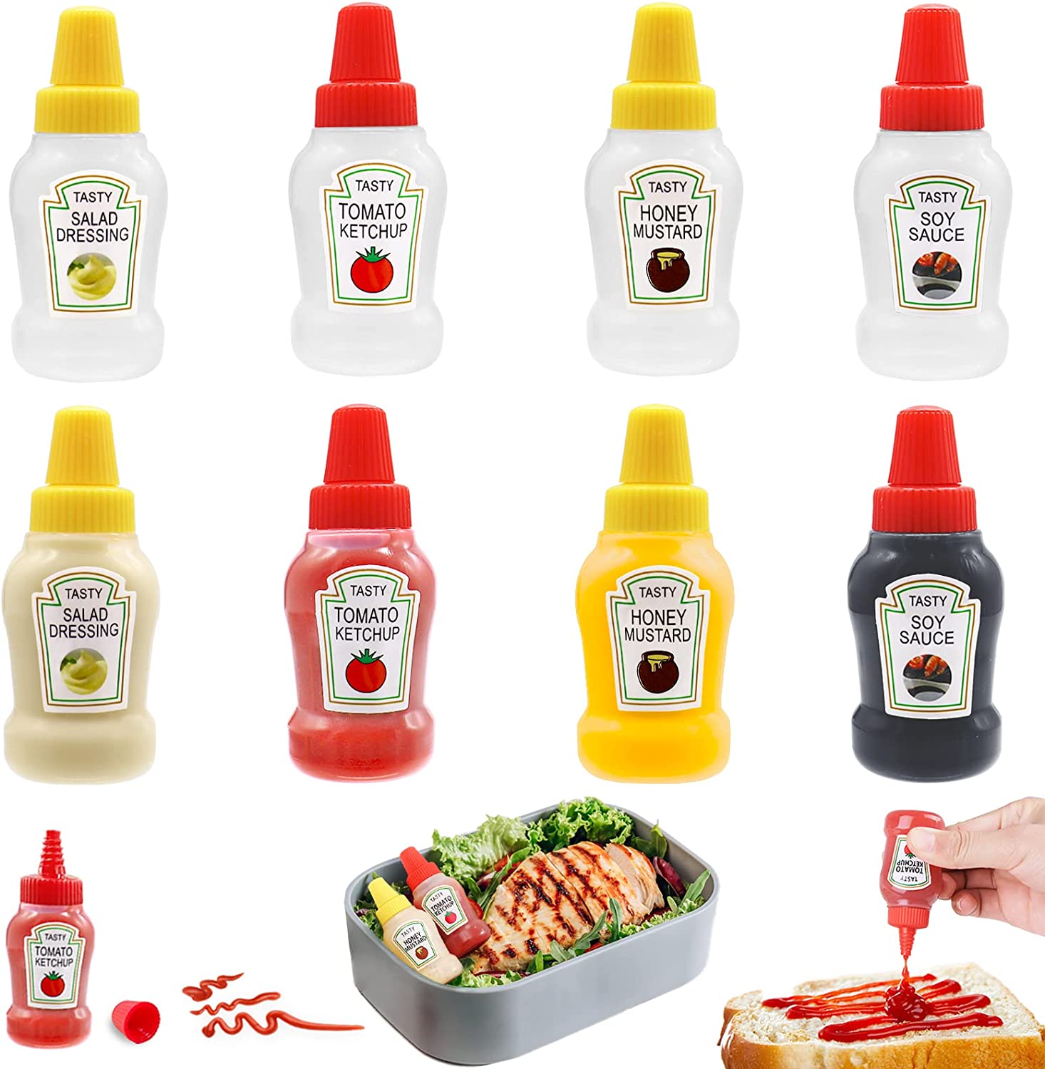 8 Pcs Mini Ketchup Bottles,25ml Condiment Squeeze Bottle,Plastic ...