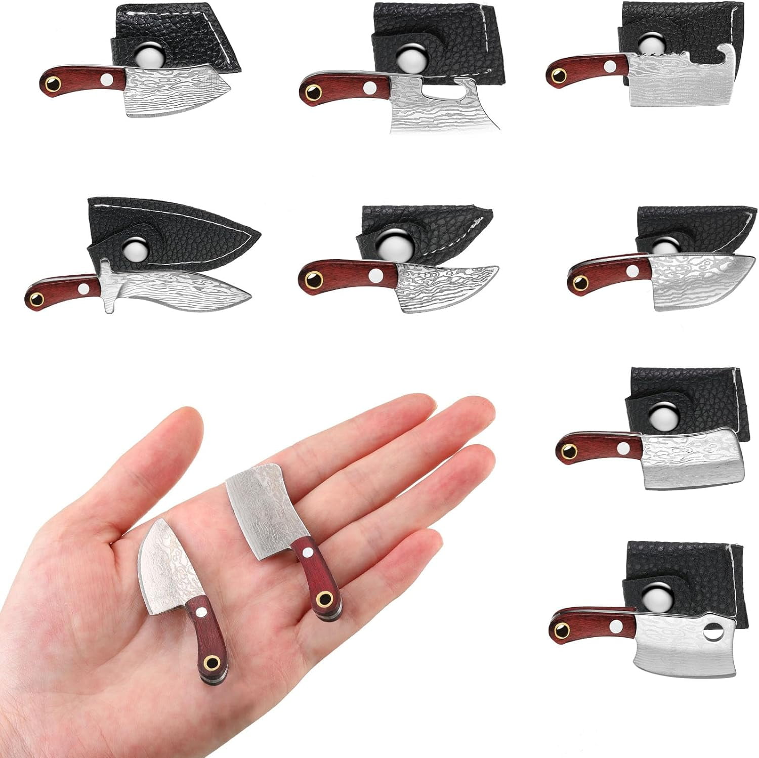 8 Pcs Mini Knifes Damascus Pocket Knife Set Tiny Chef Knife Mini Box ...