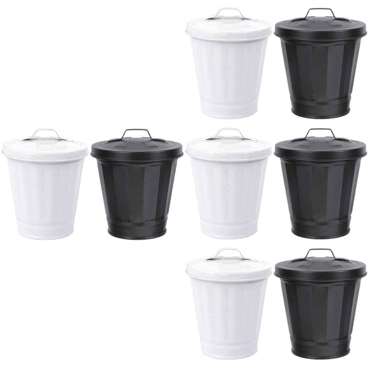 8 Pcs Mini Trash Can Countertop Tiny Metal Garbage with Lid Desktop ...