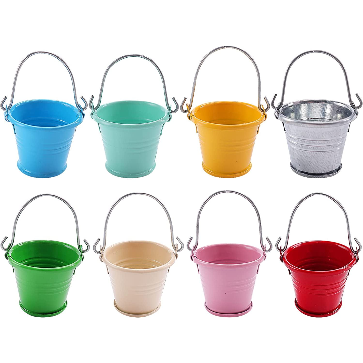 8 Pcs Miniature Buckets with Handles Assorted Color Mini Metal Bucket ...