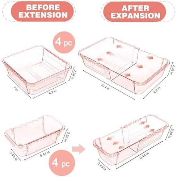 8 Pcs Mixed Extendable Clear Drawer Organizer, All Adjustable Vanity ...