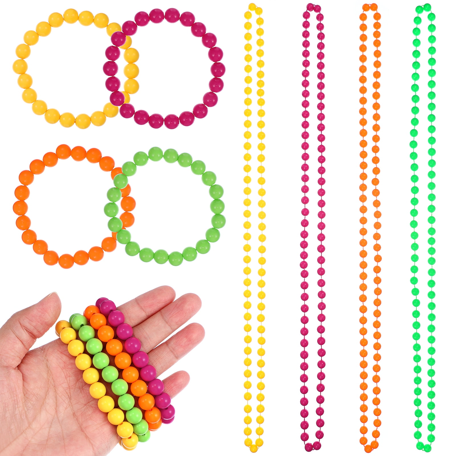 8 Pcs Neon Beads Necklaces and Bracelets Beaded Chains Party Dress-up ...