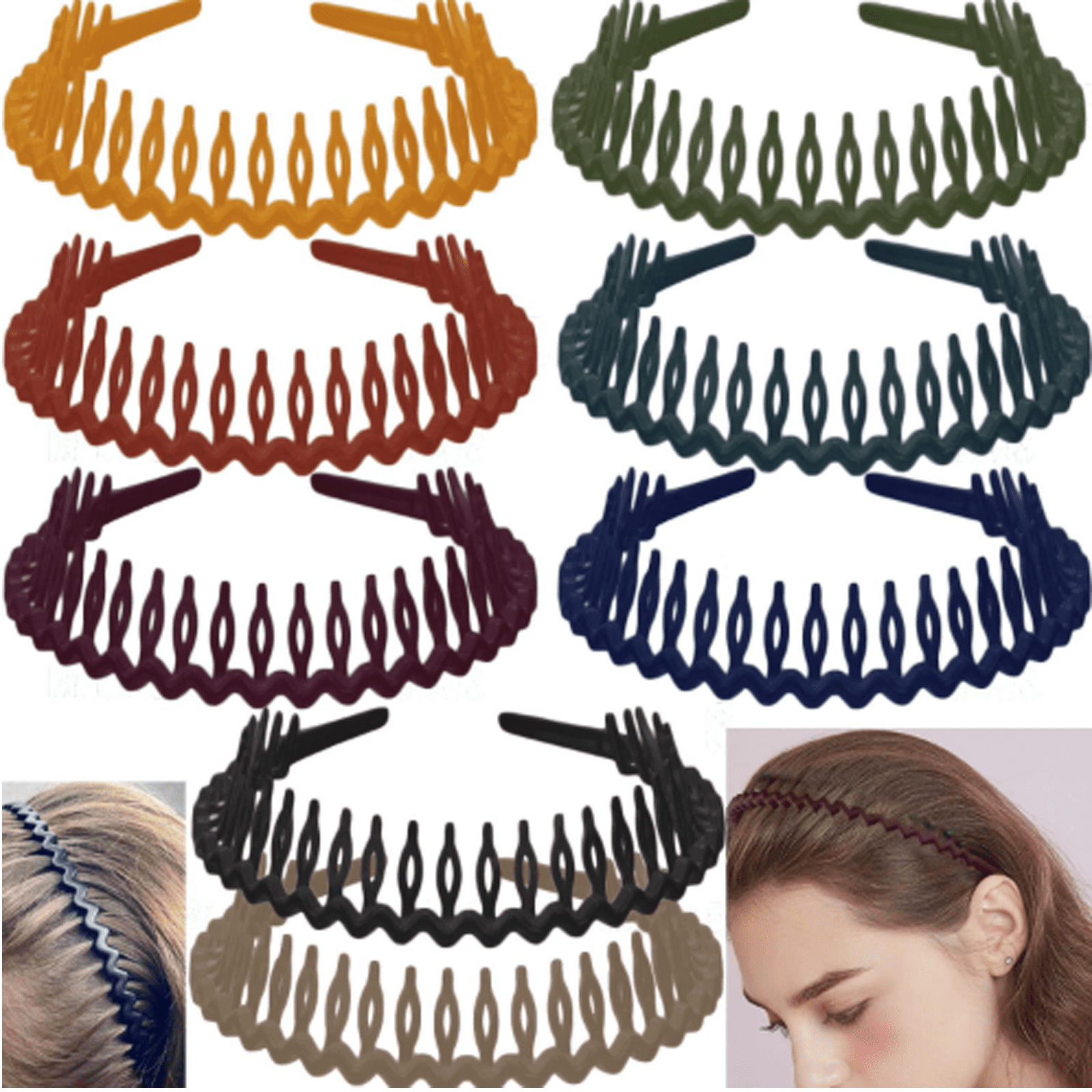 8 Pcs Non Slip Fashion Effortless Plastic Headbands with Teeth Comb ...