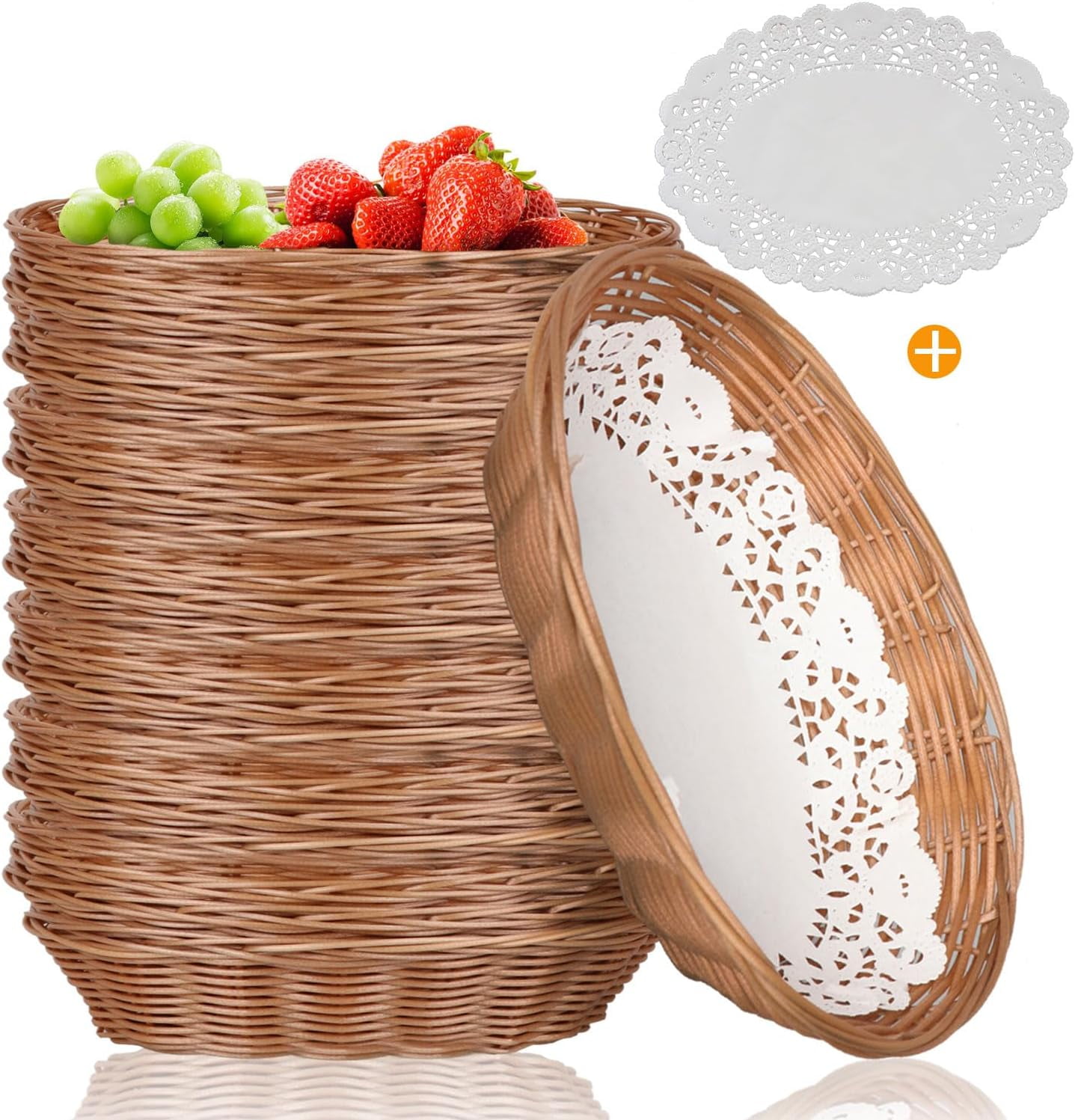 8 Pcs Oval Large Plastic Bread Basket, Wicker Basket for Serving 11.6x8.46x2.55 Inch Woven Food ...