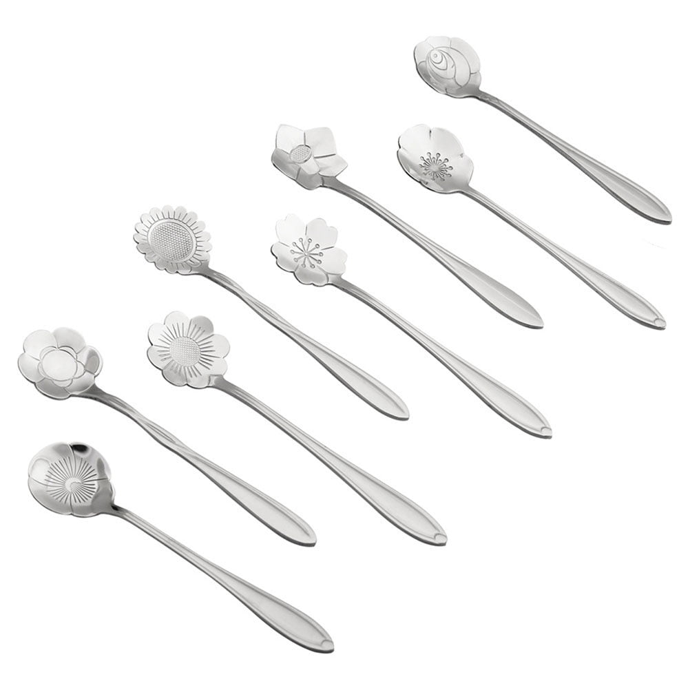 TABLZONE 8-Piece Stainless Steel Spoon Set with Fancy Flower Design ...