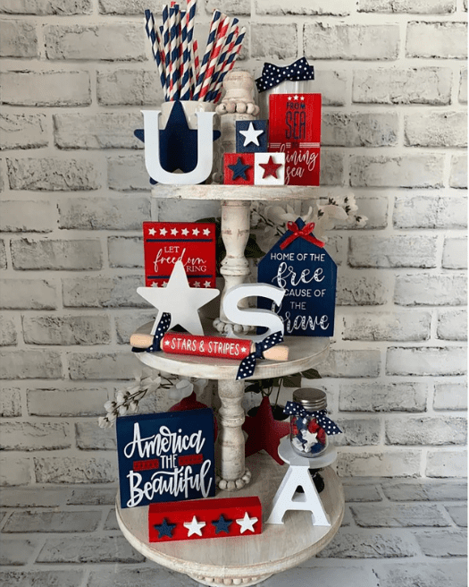8 Pcs Patriotic Independence Day Tiered Tray Decor Memorial Wooden ...