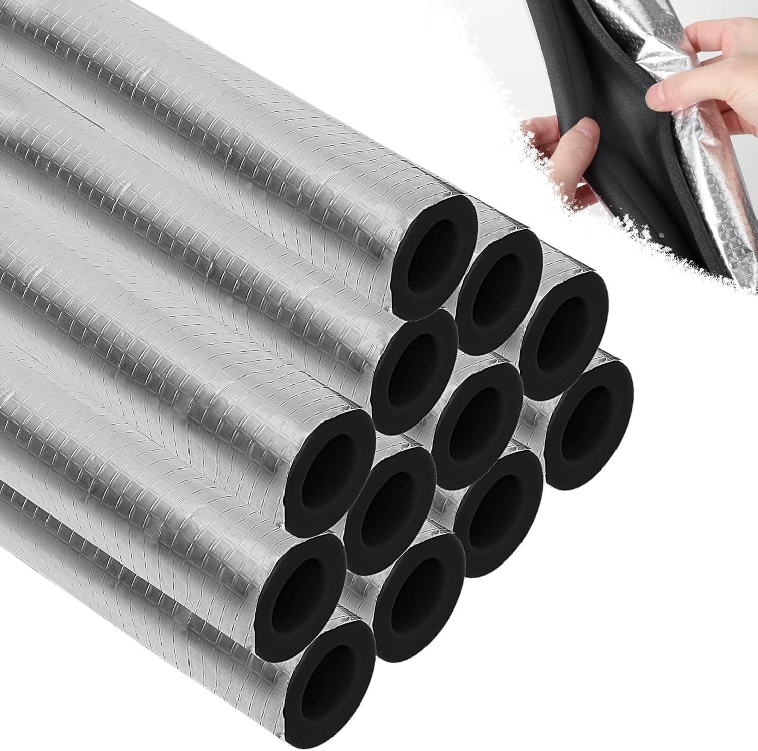 8 Pcs Pipe Insulation Foam Tube for 3/4'' Pipes,Happon Pre Slit Duct Wrap with Aluminum Foil ...