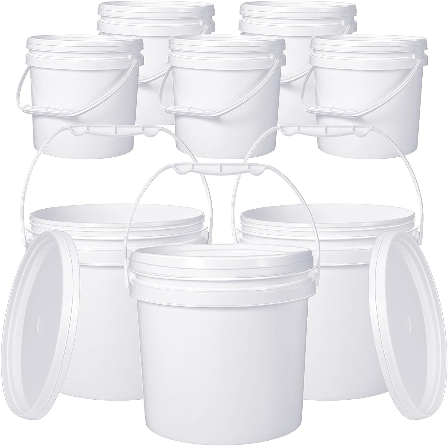 8 Pcs Plastic Bucket with Handle and Lid Durable Heavy Duty Food Safe ...