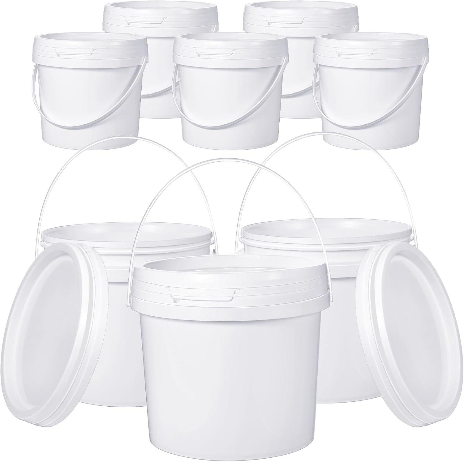 8 Pcs Plastic Bucket with Handle and Lid Durable Heavy Duty Food Safe ...