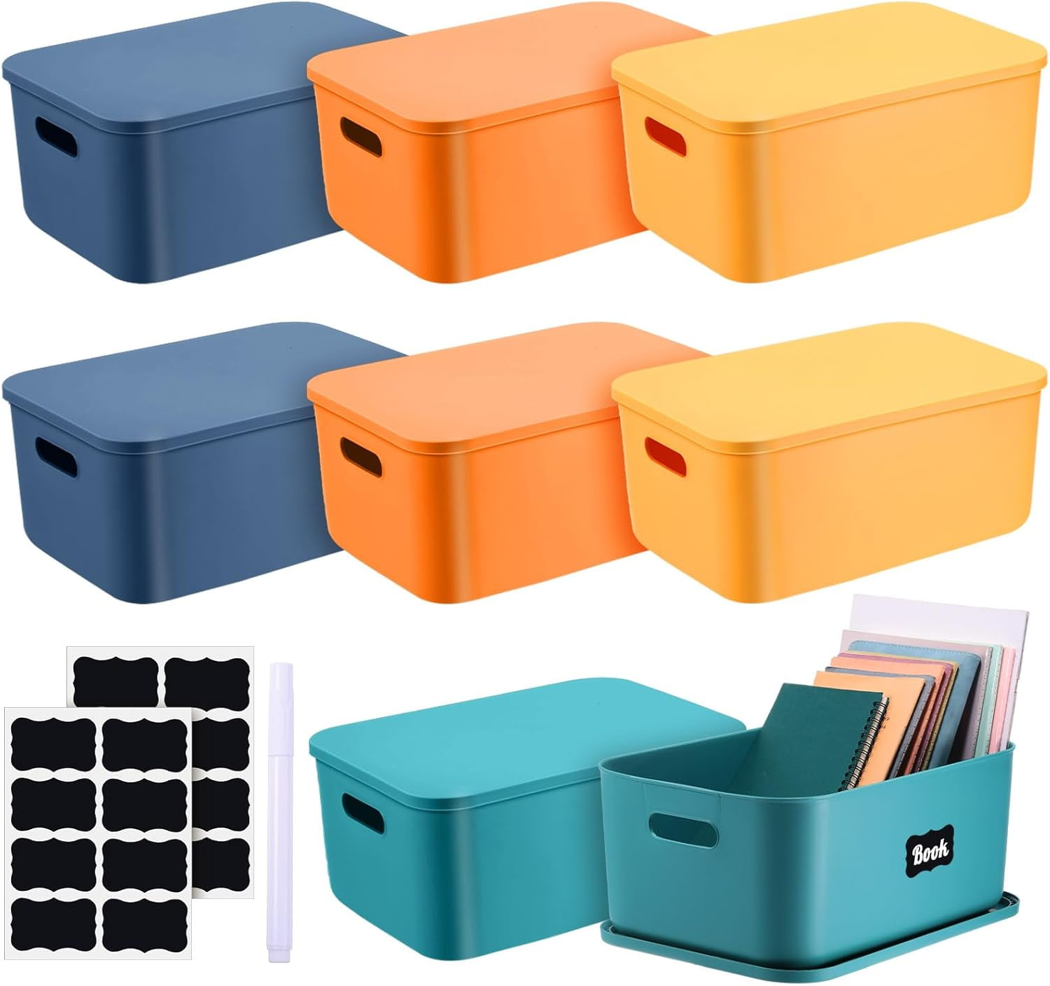 8 Pcs Plastic Storage Bins, Stackable Baskets with Lid and Handle ...