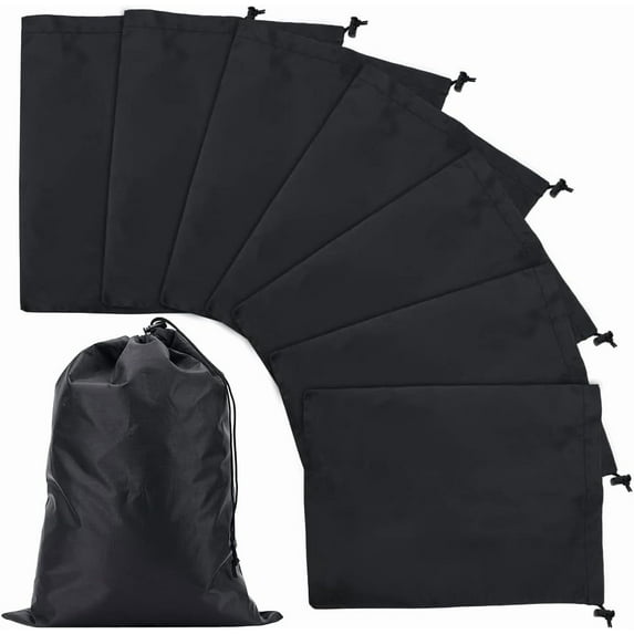 8 Pcs Polyester Drawstring Bags 15.5x11.8 Large Size Black Nylon Bags ...