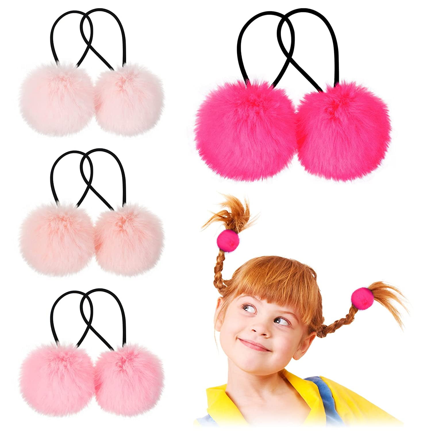 8 Pcs Pom Pom Hair Ties Fluffy Elastic Hair Ties Hair Accessories for ...