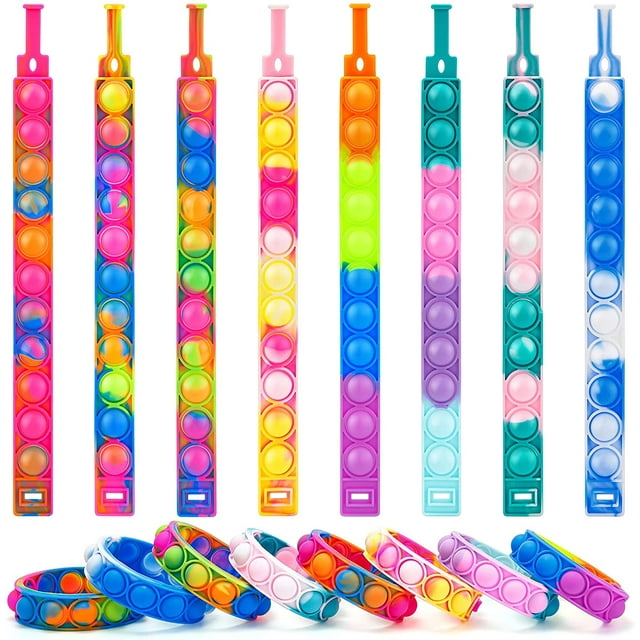 (8 Pcs) Pop Fidget Toy Pack Mini Push Bubble Pop Bracelet Figit ...